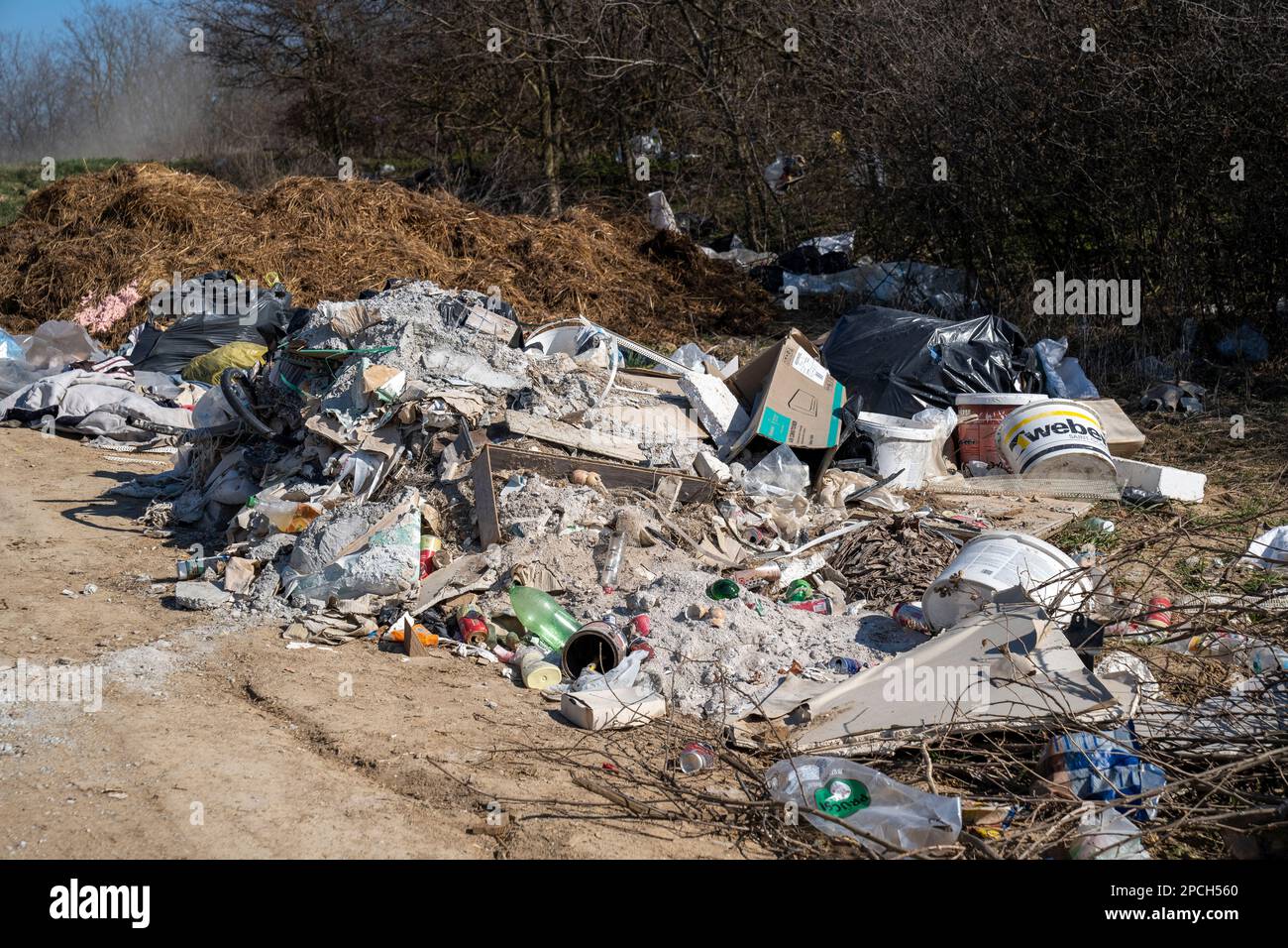 Amazing ecological pollution in Hungary. Near a town, there is a lot of ...