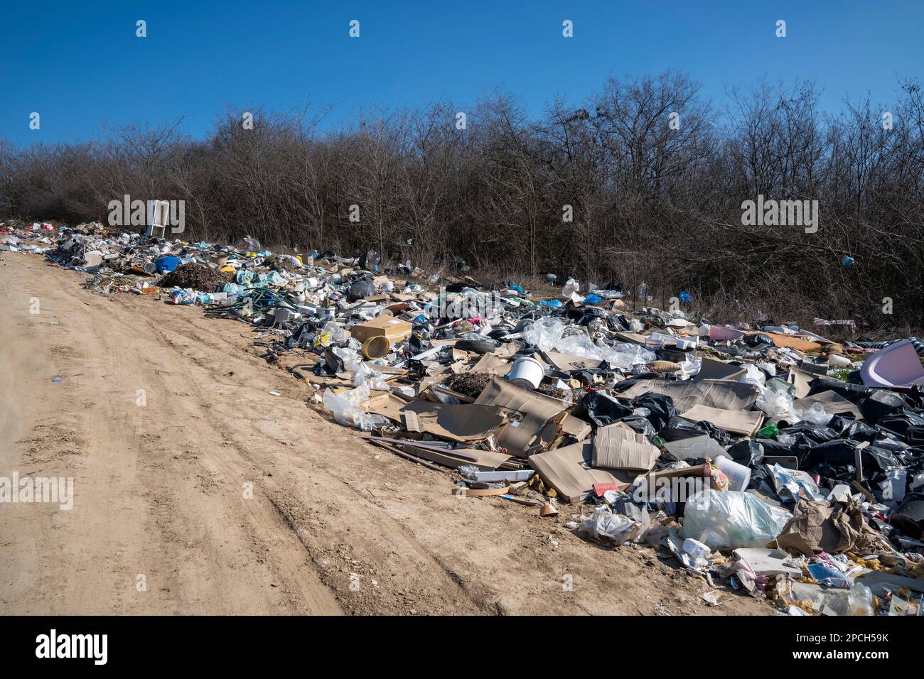 Amazing ecological pollution in Hungary. Near a town, there is a lot of ...