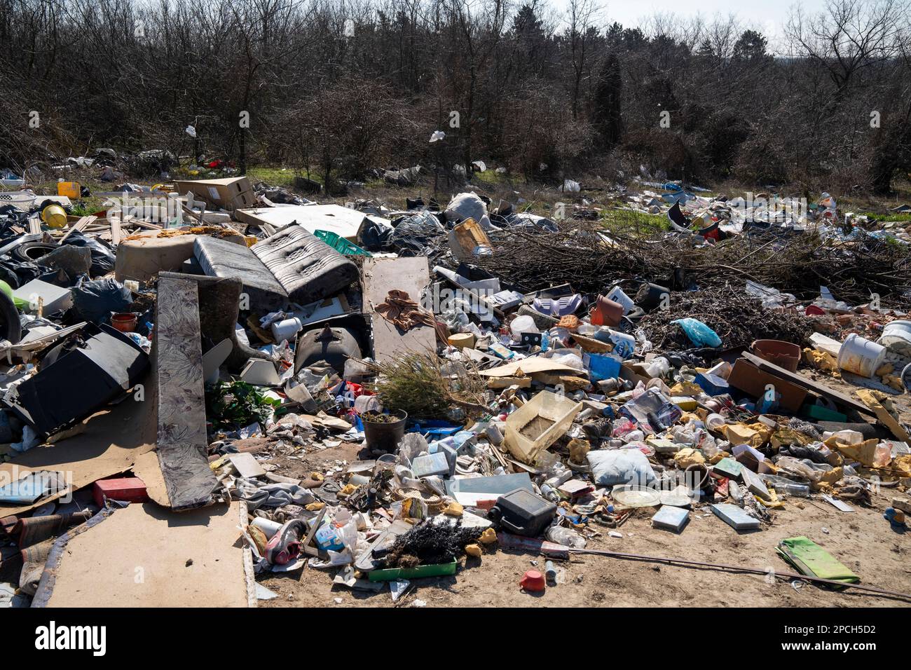 Amazing ecological pollution in Hungary. Near a town, there is a lot of ...