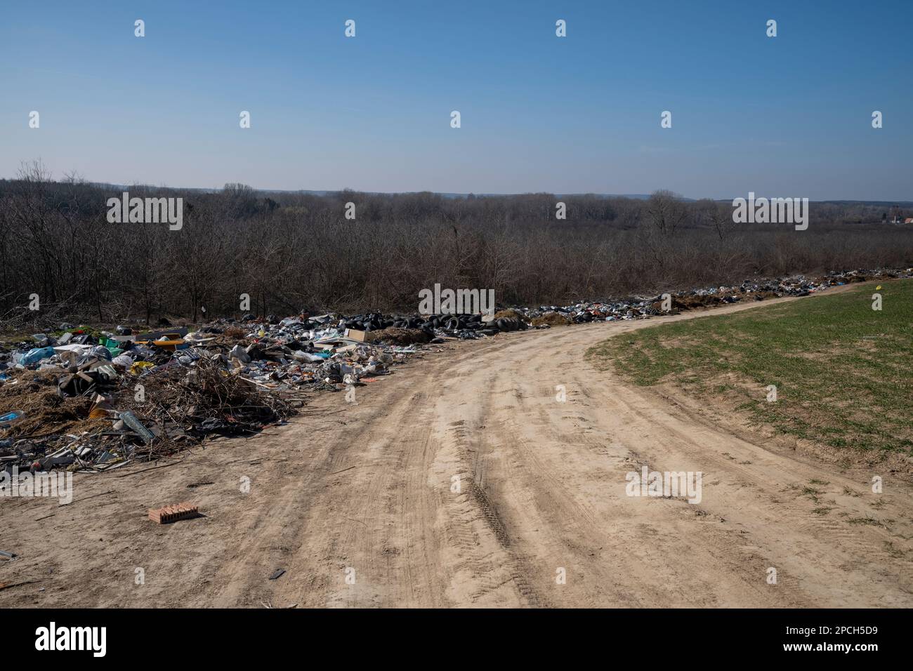 Amazing ecological pollution in Hungary. Near a town, there is a lot of ...
