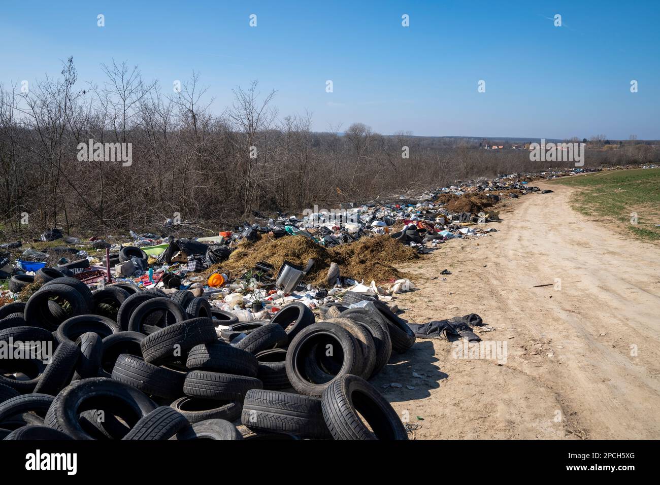 Amazing ecological pollution in Hungary. Near a town, there is a lot of ...