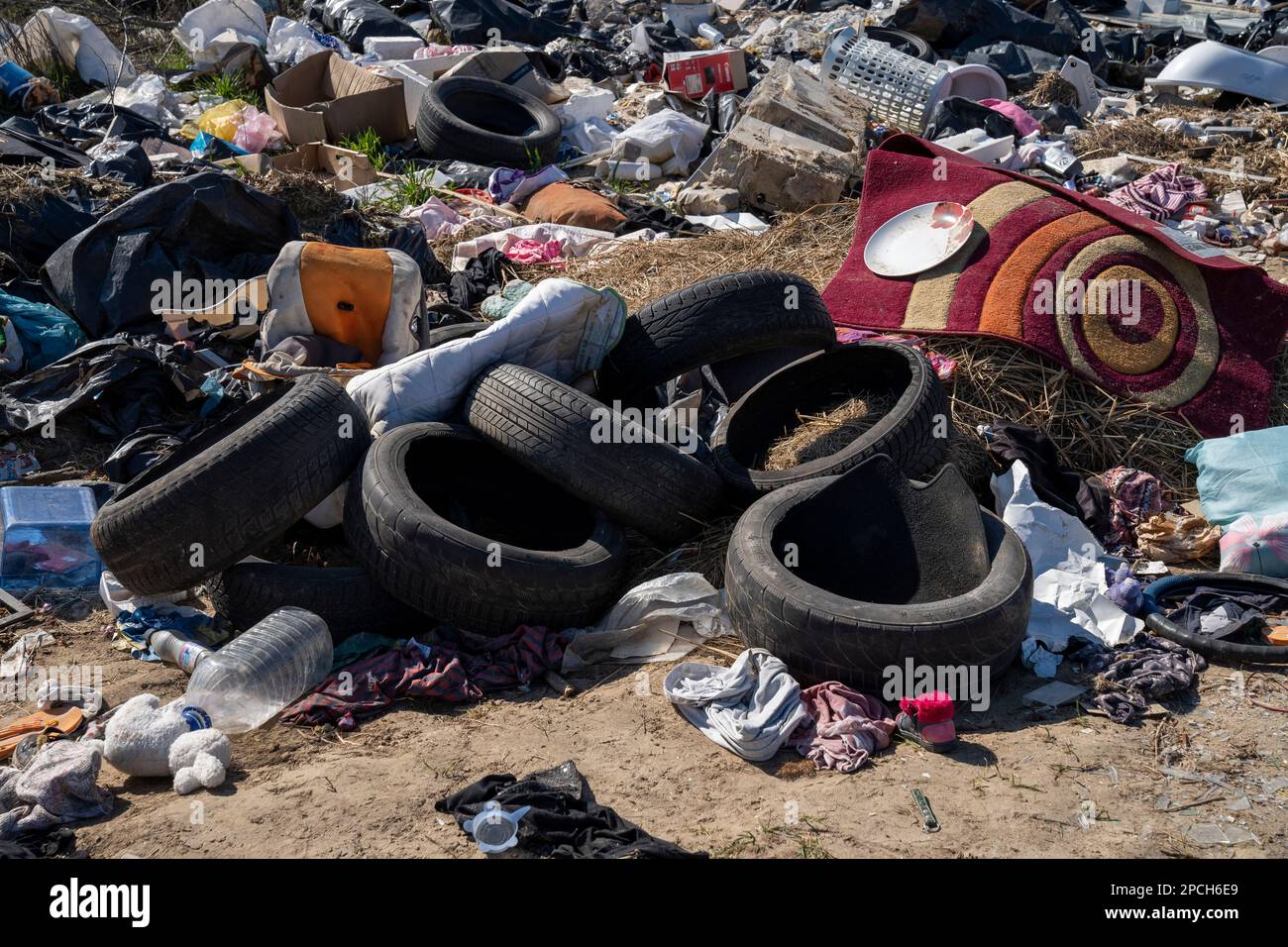 Amazing ecological pollution in Hungary. Near a town, there is a lot of ...