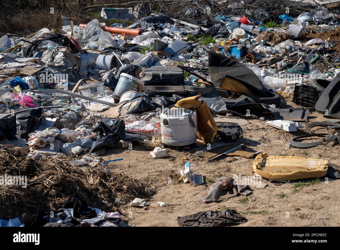 Amazing ecological pollution in Hungary. Near a town, there is a lot of ...