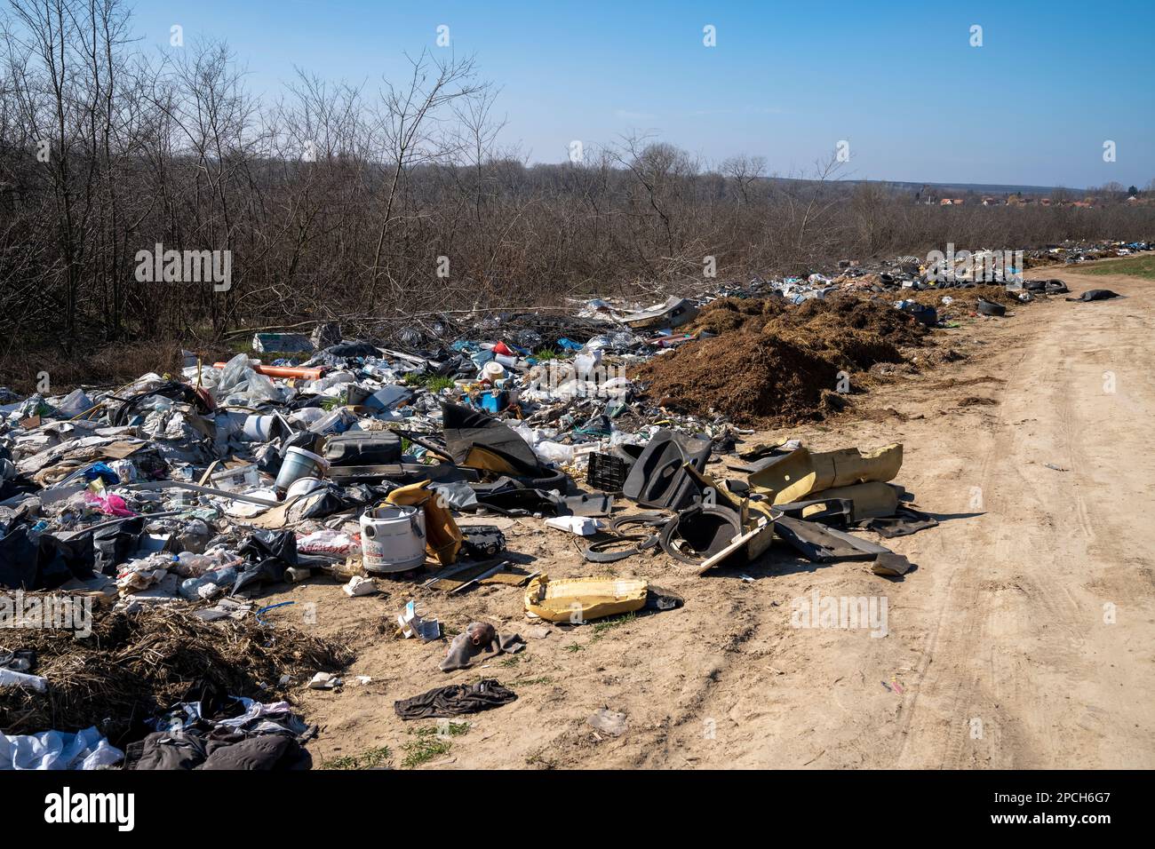 Amazing ecological pollution in Hungary. Near a town, there is a lot of ...