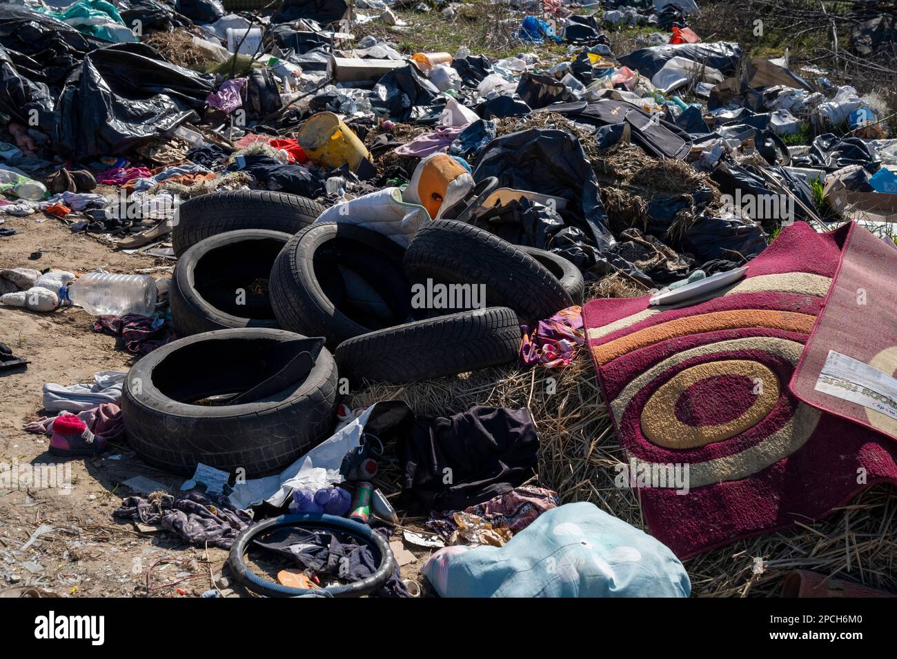 Amazing ecological pollution in Hungary. Near a town, there is a lot of ...
