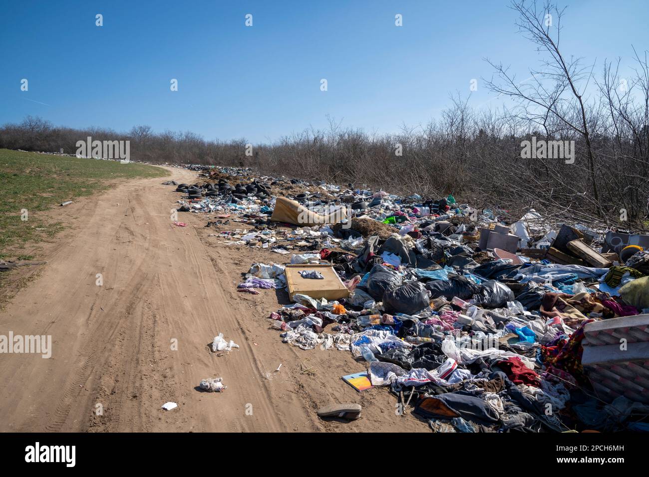 Amazing ecological pollution in Hungary. Near a town, there is a lot of ...