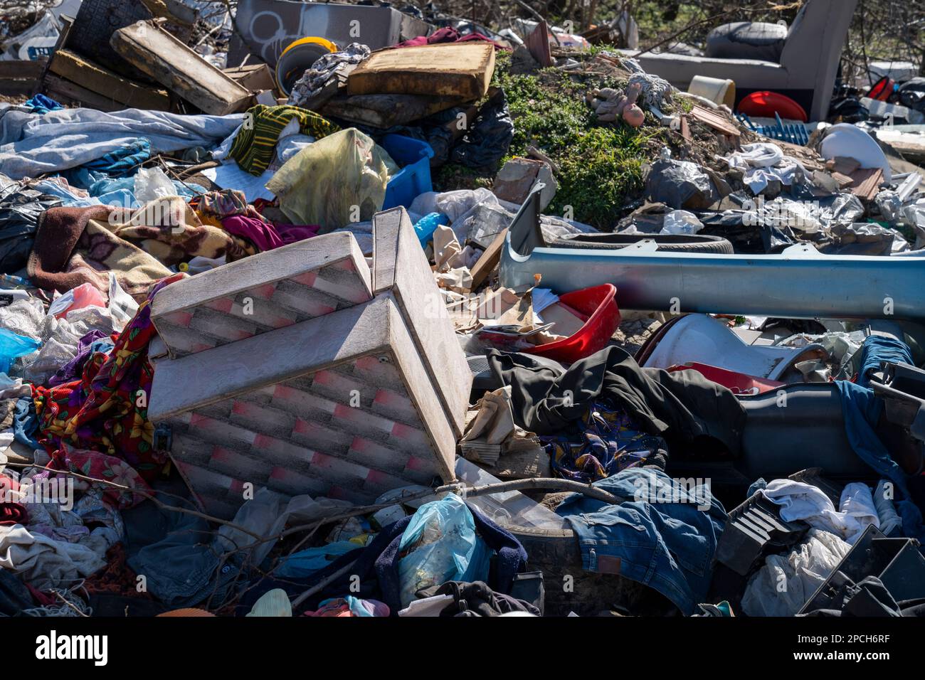 Amazing ecological pollution in Hungary. Near a town, there is a lot of ...