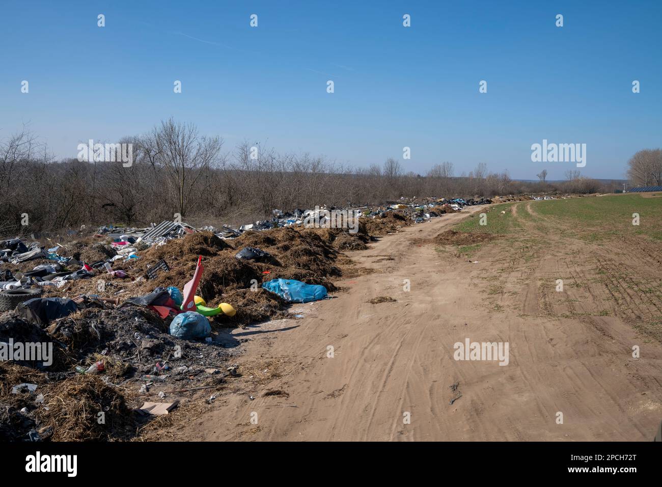 Amazing ecological pollution in Hungary. Near a town, there is a lot of ...