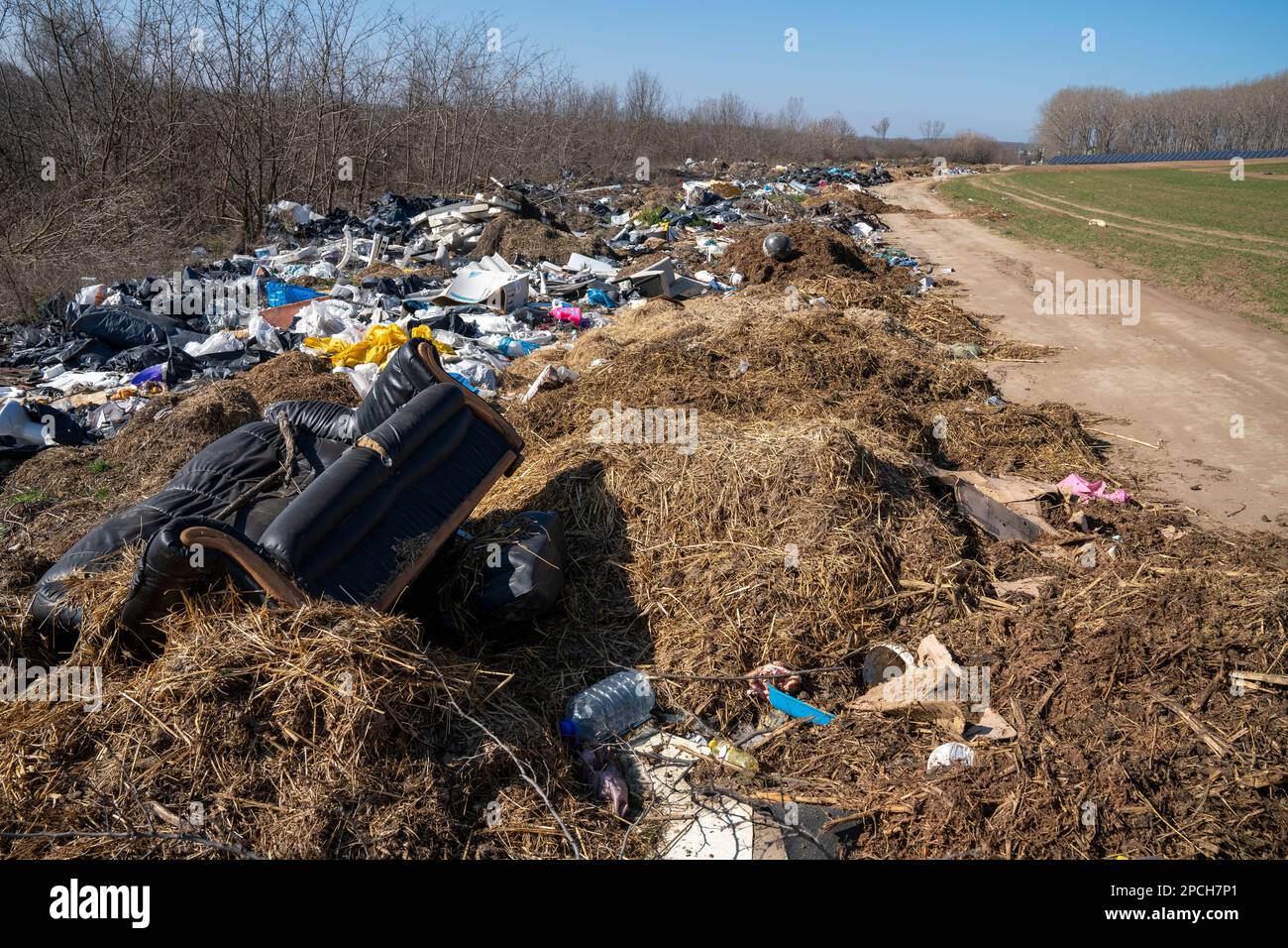 Amazing ecological pollution in Hungary. Near a town, there is a lot of ...