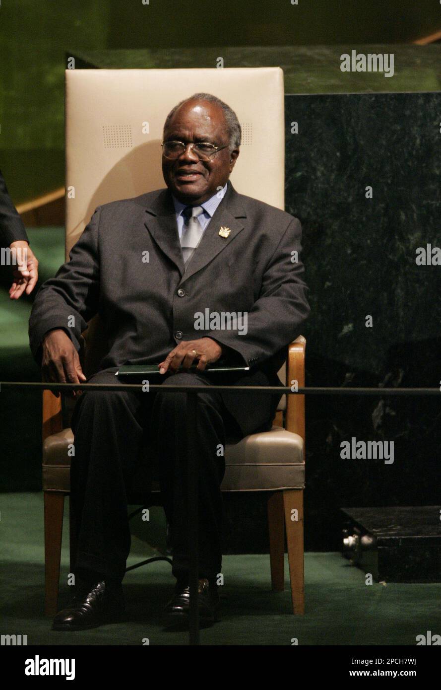 Namibian President Hifikepunye Pohamba sits in the speaker's chair ...
