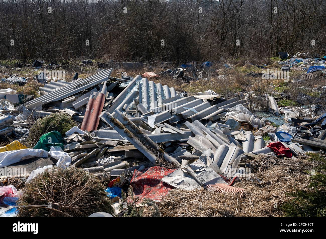 Amazing ecological pollution in Hungary. Near a town, there is a lot of ...