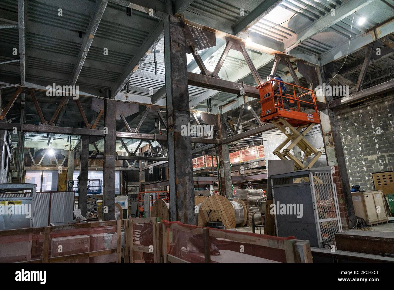 View of construction of the former office building being converted to ...