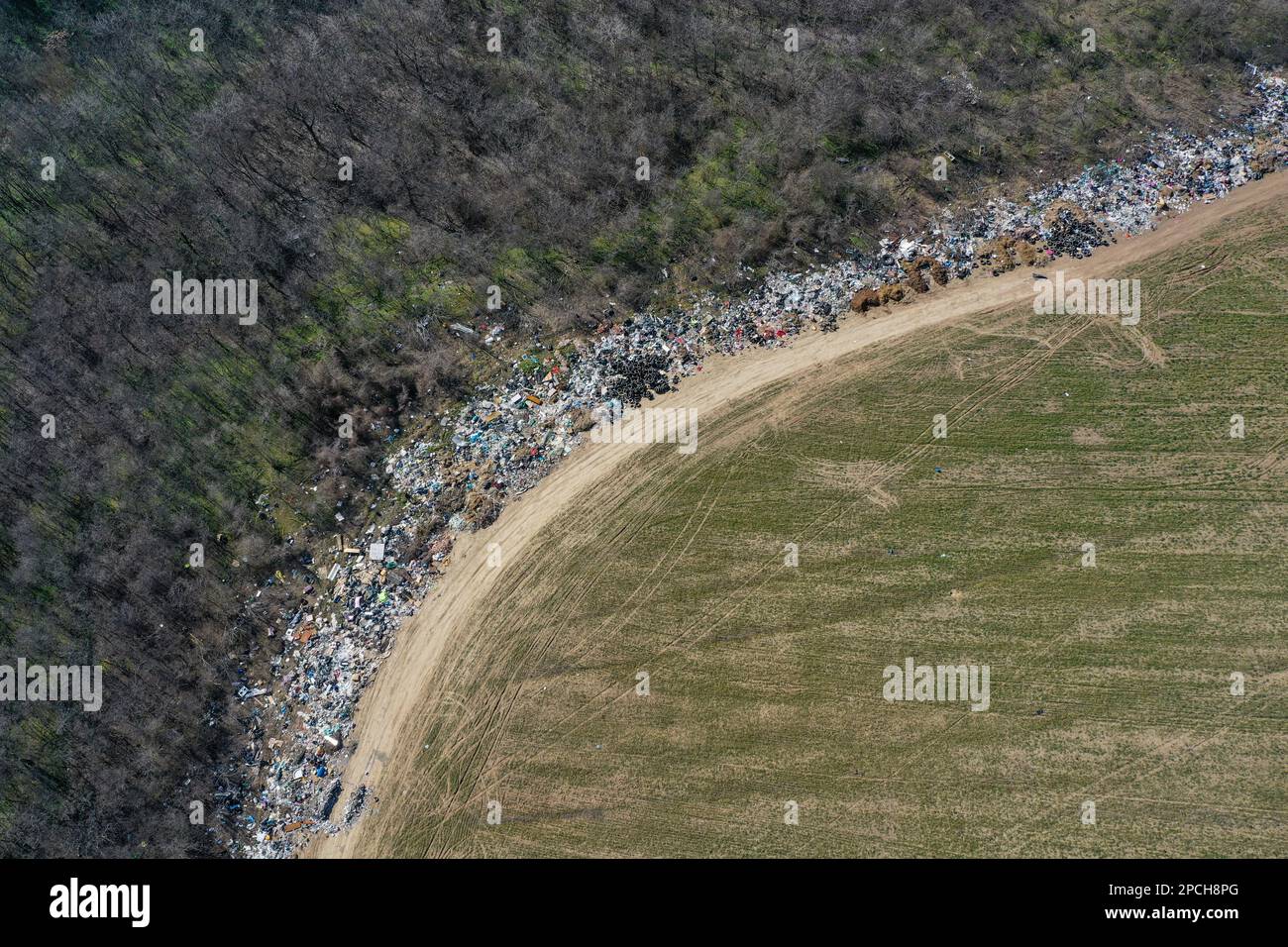 Amazing ecological pollution in Hungary. Near a town, there is a lot of ...