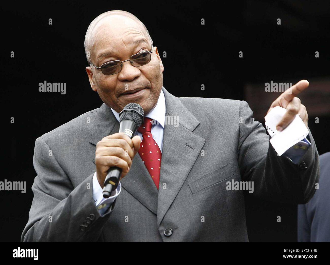 Former South Africa President Jacob Zuma addresses supporters outside ...
