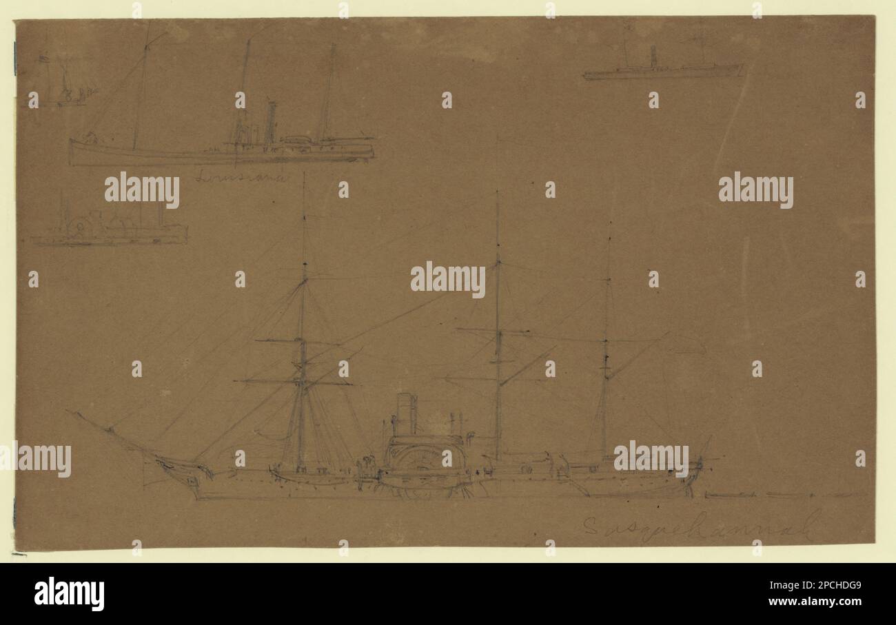 Five broadside views of steamships and a sailboat. Morgan collection of ...