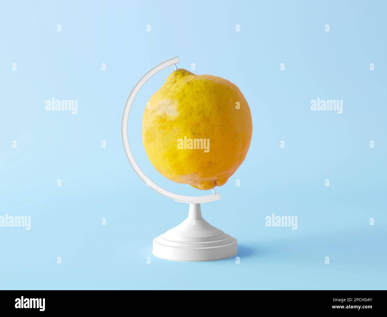 Globe sphere orb Lemon, citrus on pastel blue background. Minimal idea ...