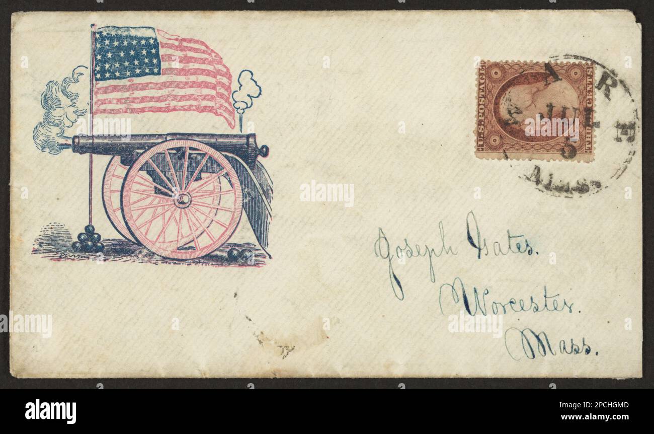 Civil War envelope showing a firing cannon and an American flag ...