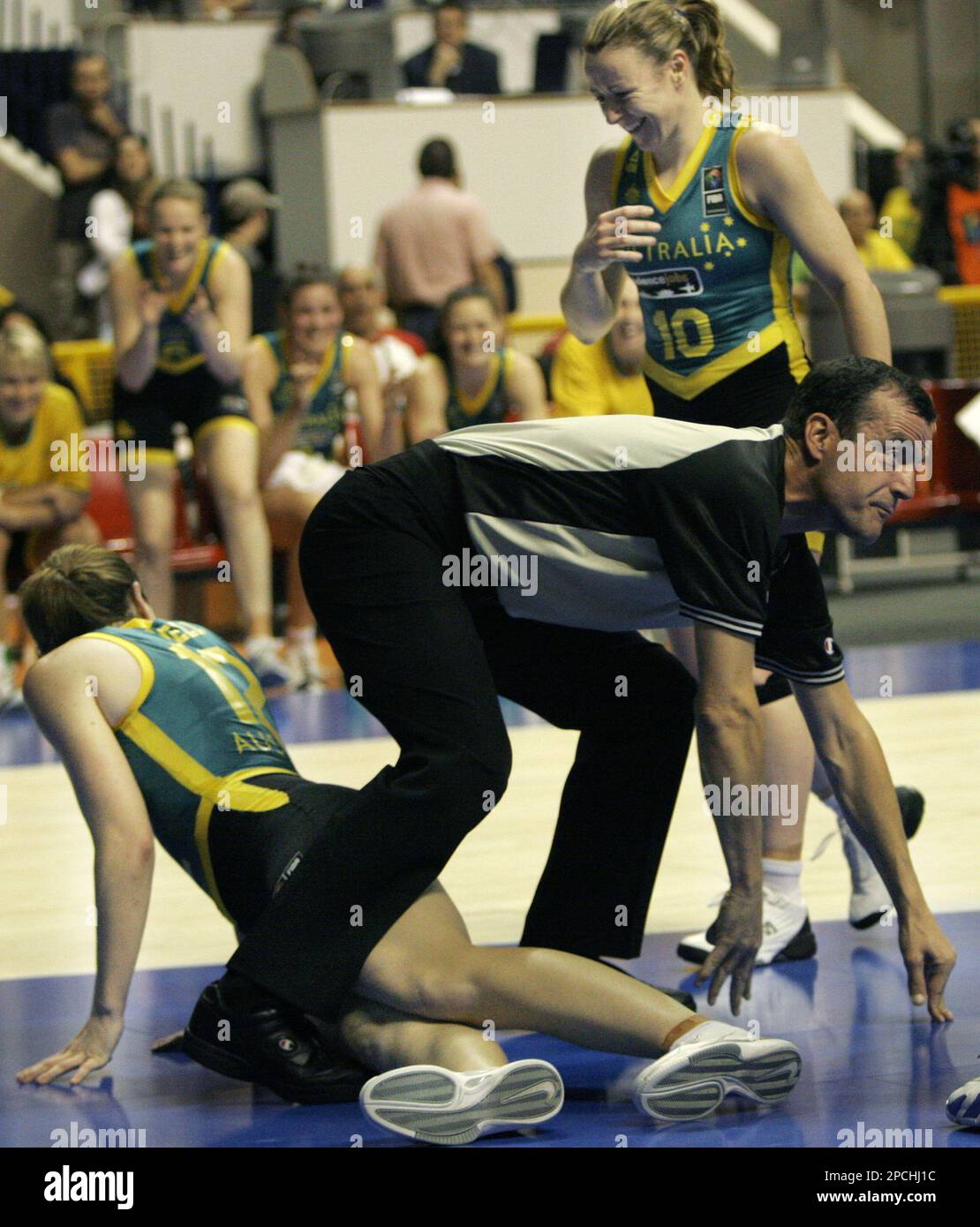 Australia's Kristi Harrower, right, reacts at the collision of ...