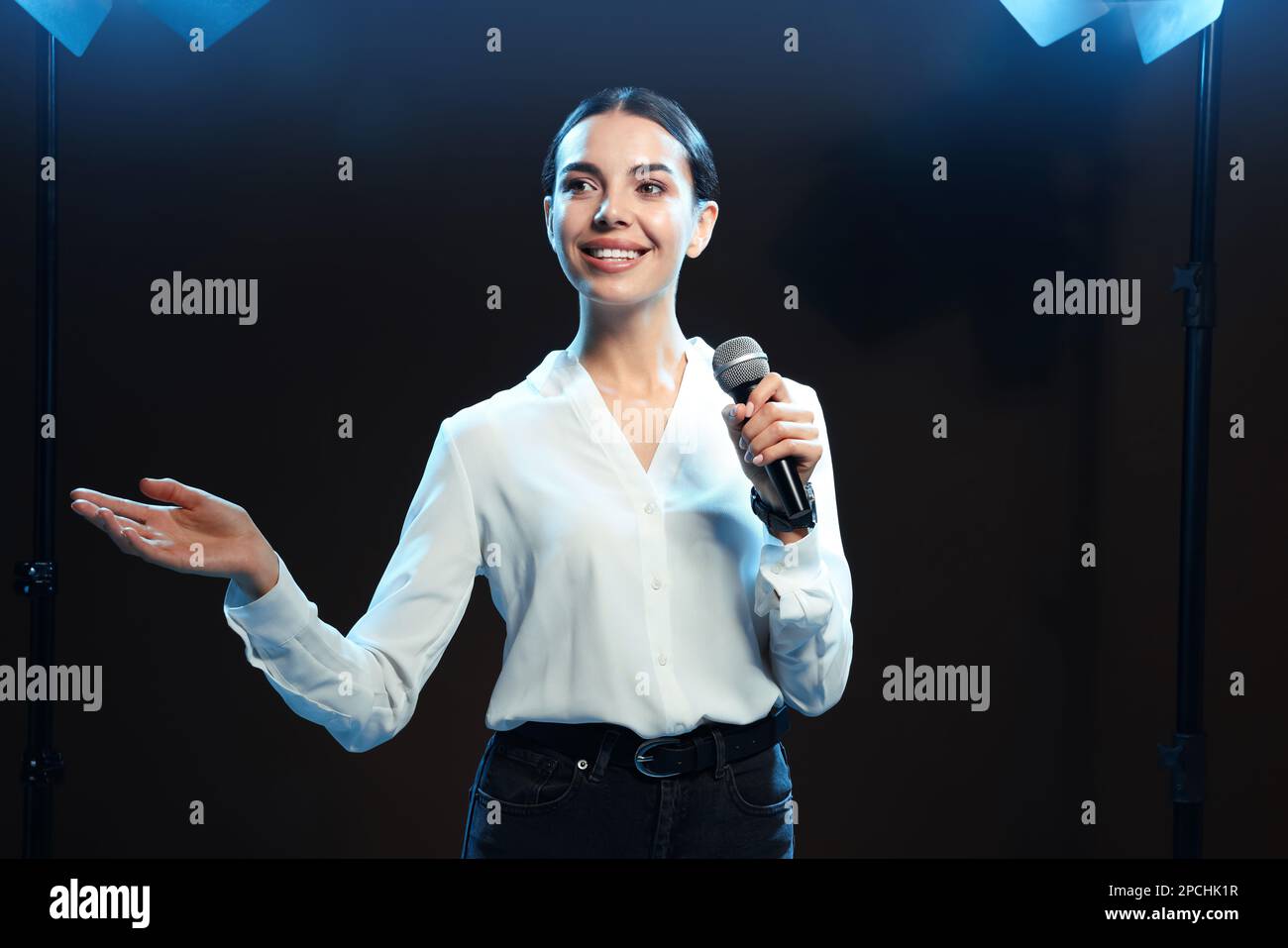 Motivational speaker microphone performing hi-res stock photography and ...