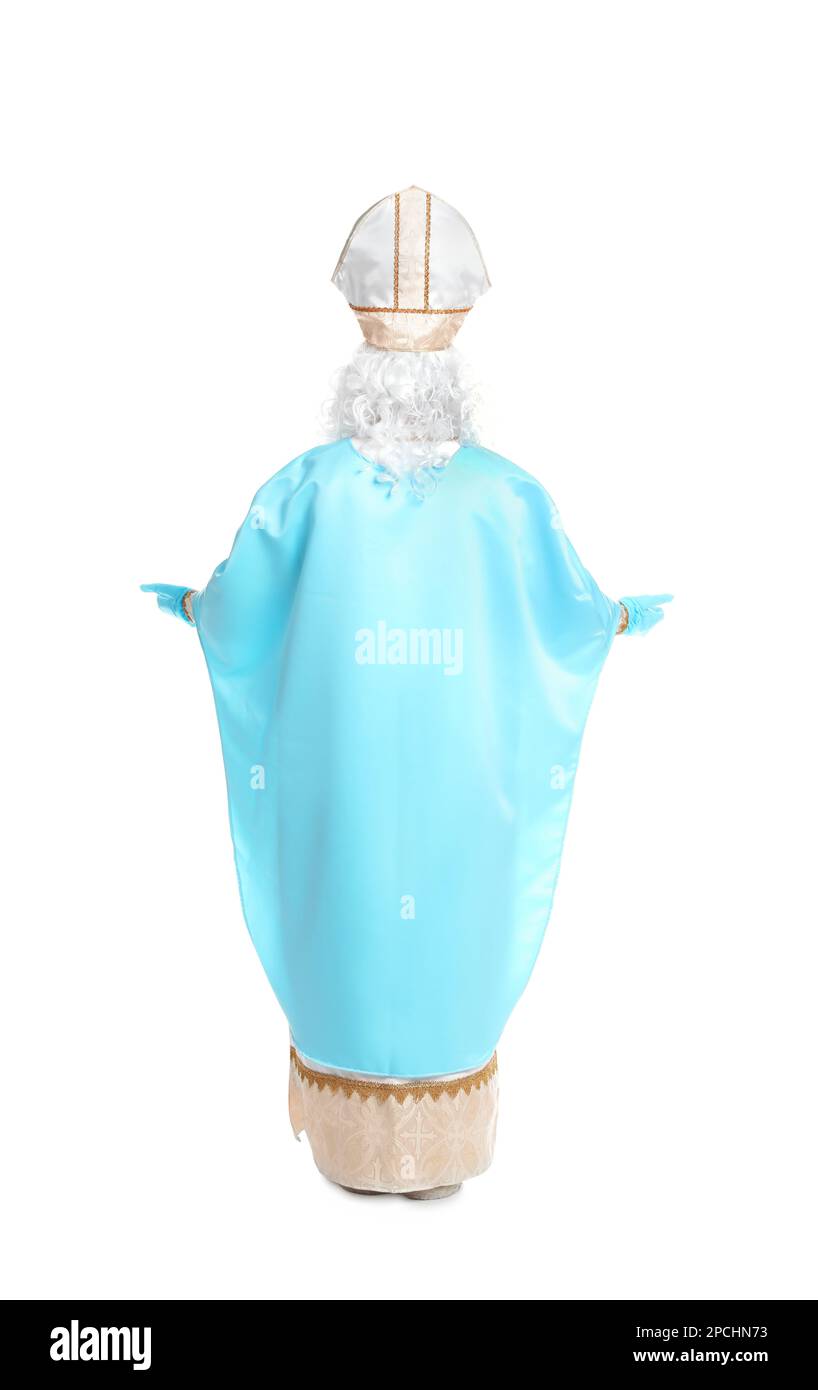 Saint Nicholas on white background, back view Stock Photo - Alamy