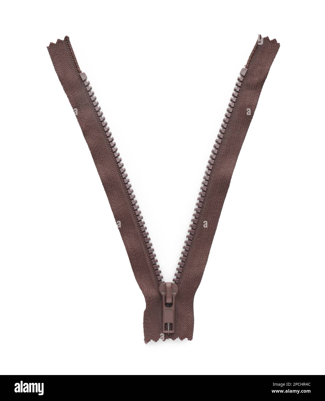 Brown zipper isolated on white, top view Stock Photo - Alamy