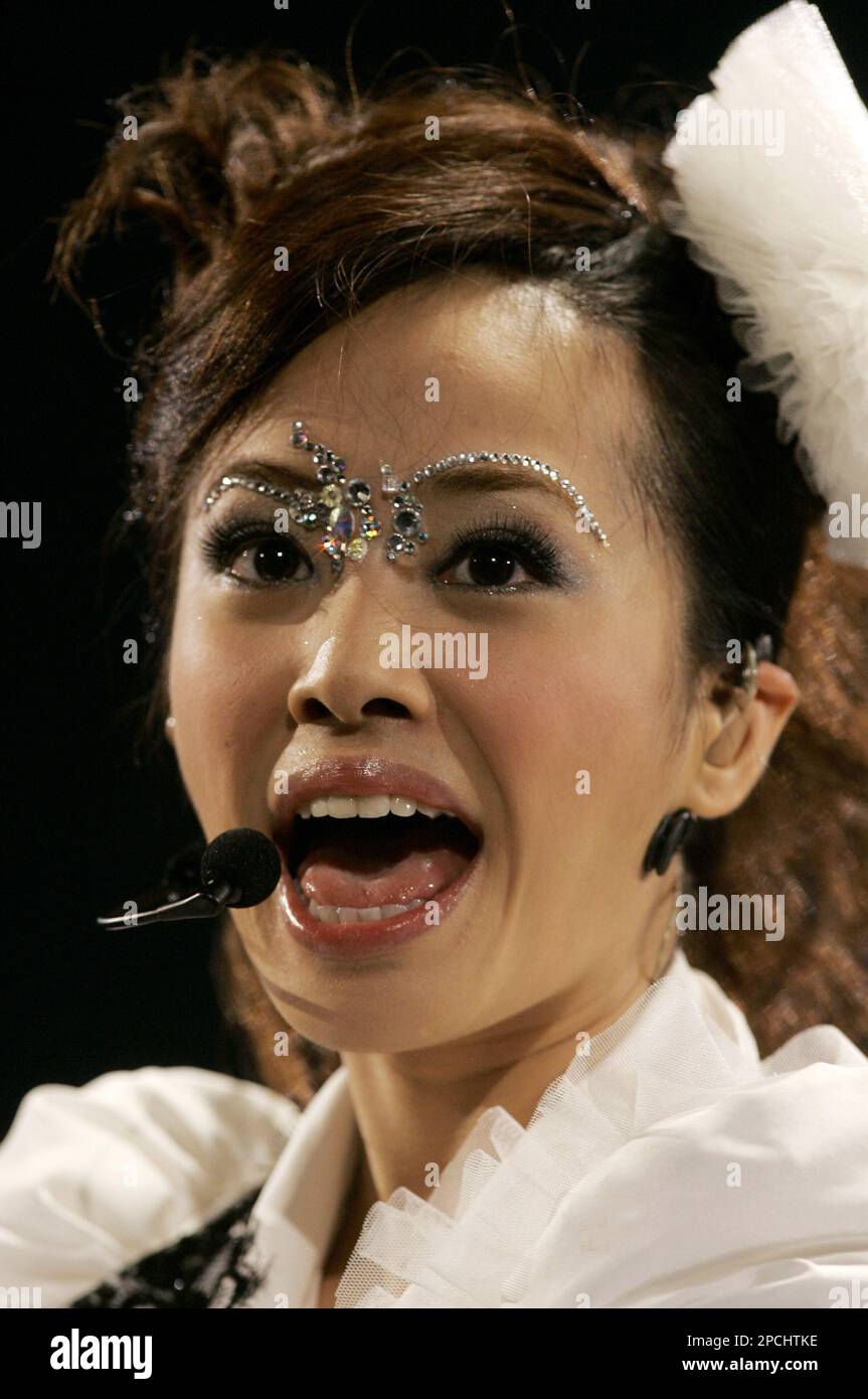 Taiwan singer Jolin Tsai performs during her concert in Hong Kong ...