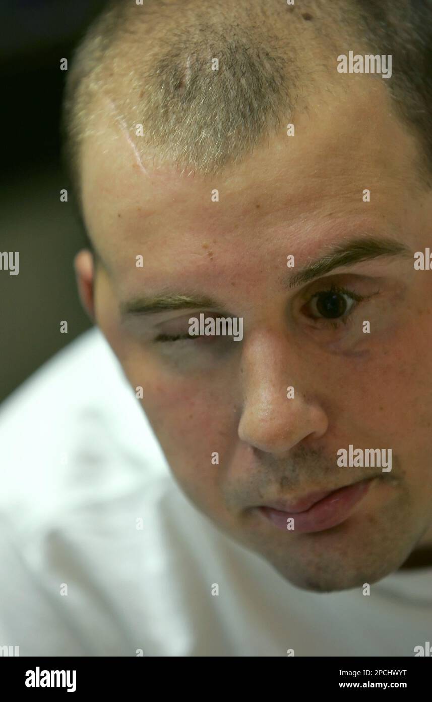 Army staff sergeant Eric Cagle, 26, answers questions at the Veterans ...