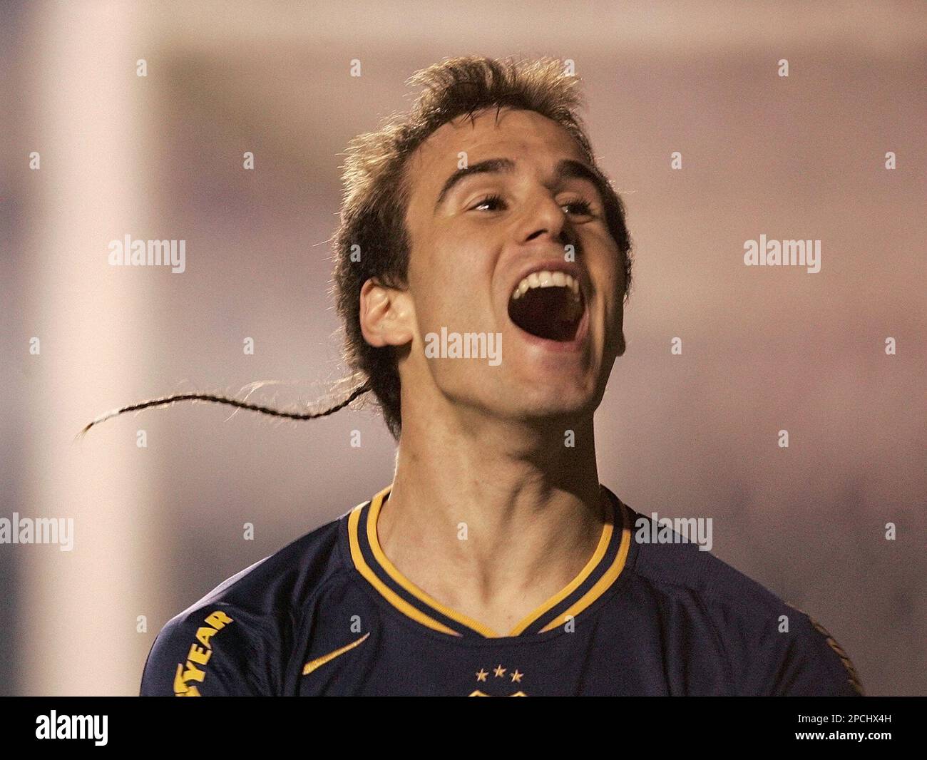 Argentina's Boca Juniors' Sebastian Palacio, celebrates a goal against ...