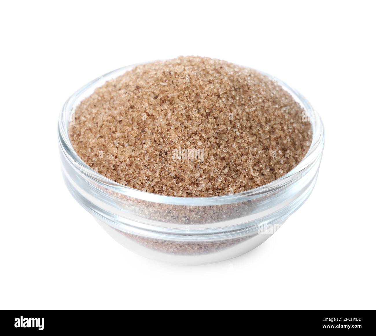 Brown salt in glass bowl isolated on white Stock Photo - Alamy