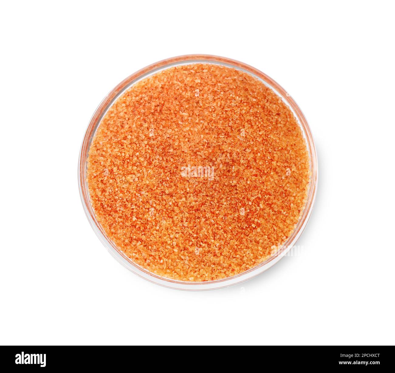 Orange salt in glass bowl isolated on white, top view Stock Photo - Alamy