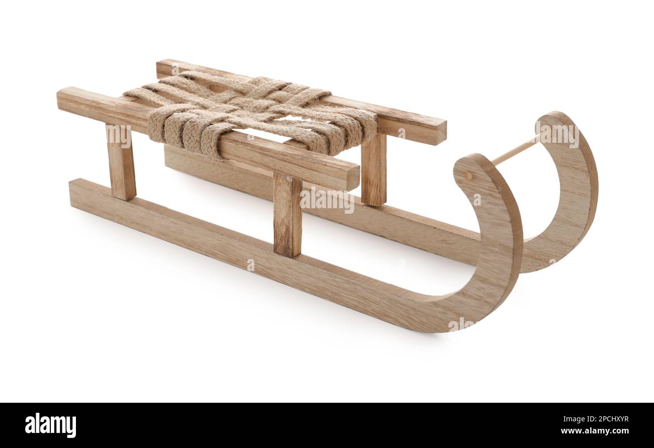 Beautiful decorative wooden sleigh on white background Stock Photo - Alamy
