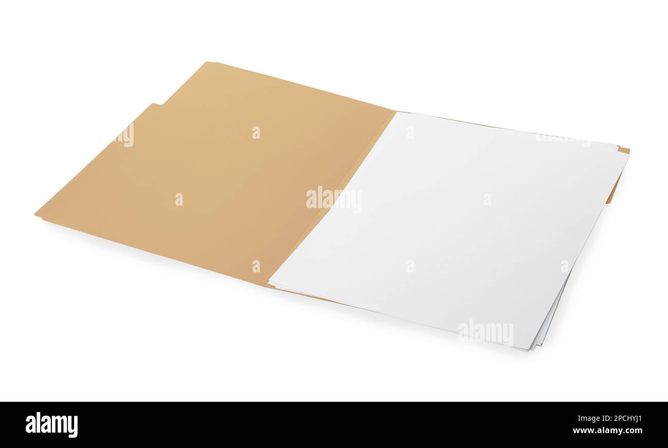 Yellow file with blank sheets of paper isolated on white Stock Photo ...