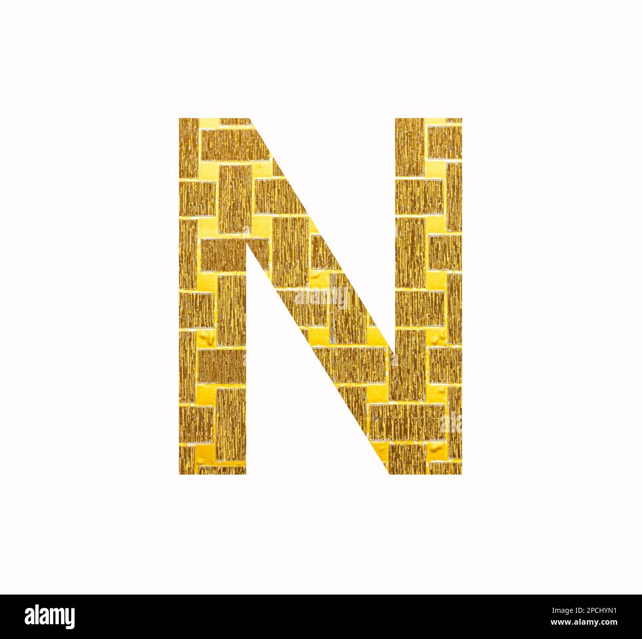 Alphabet letter N uppercase - Gold glitter foil textured Stock Photo ...