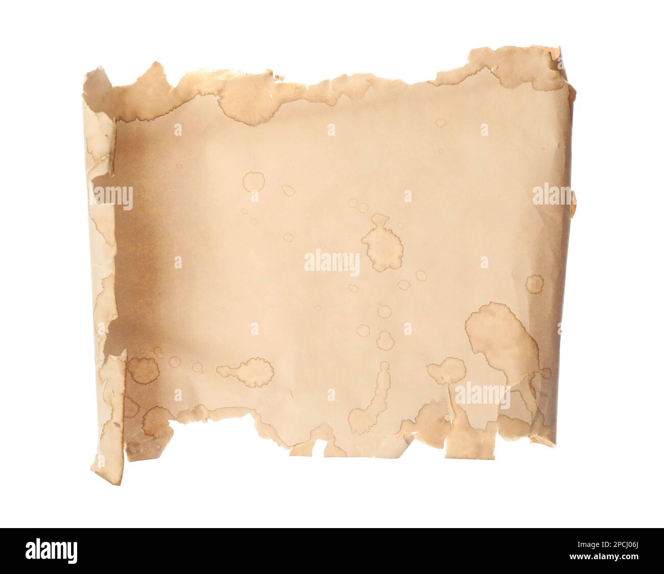 Sheet of old parchment paper isolated on white. Space for design Stock ...
