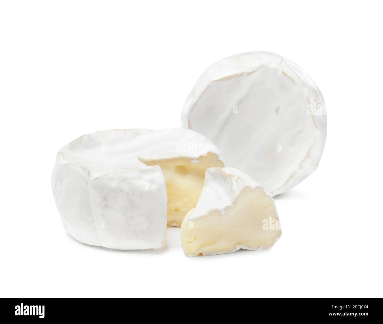 Tasty cut and whole brie cheeses on white background Stock Photo - Alamy