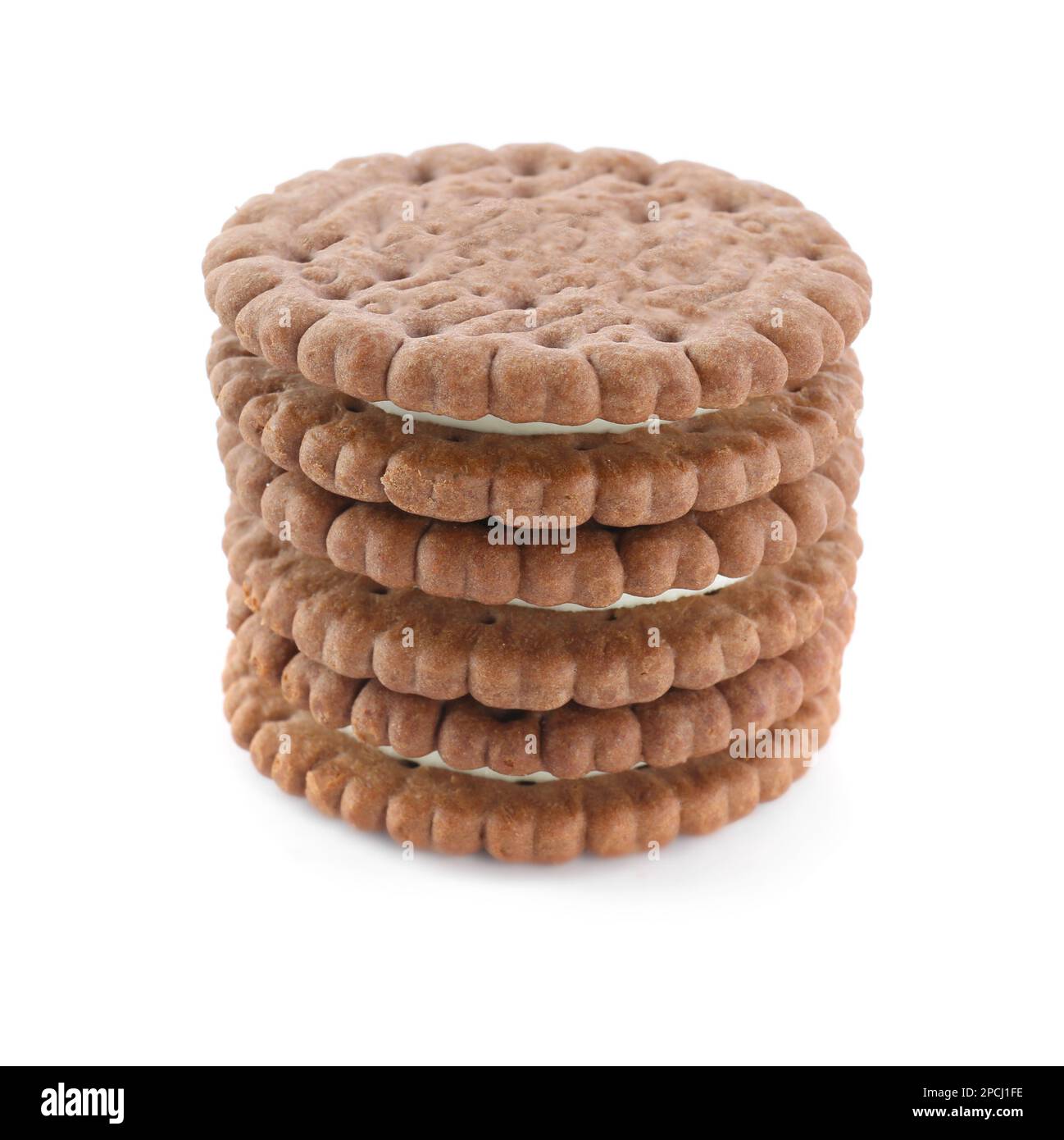Stack of tasty chocolate sandwich cookies on white background Stock ...