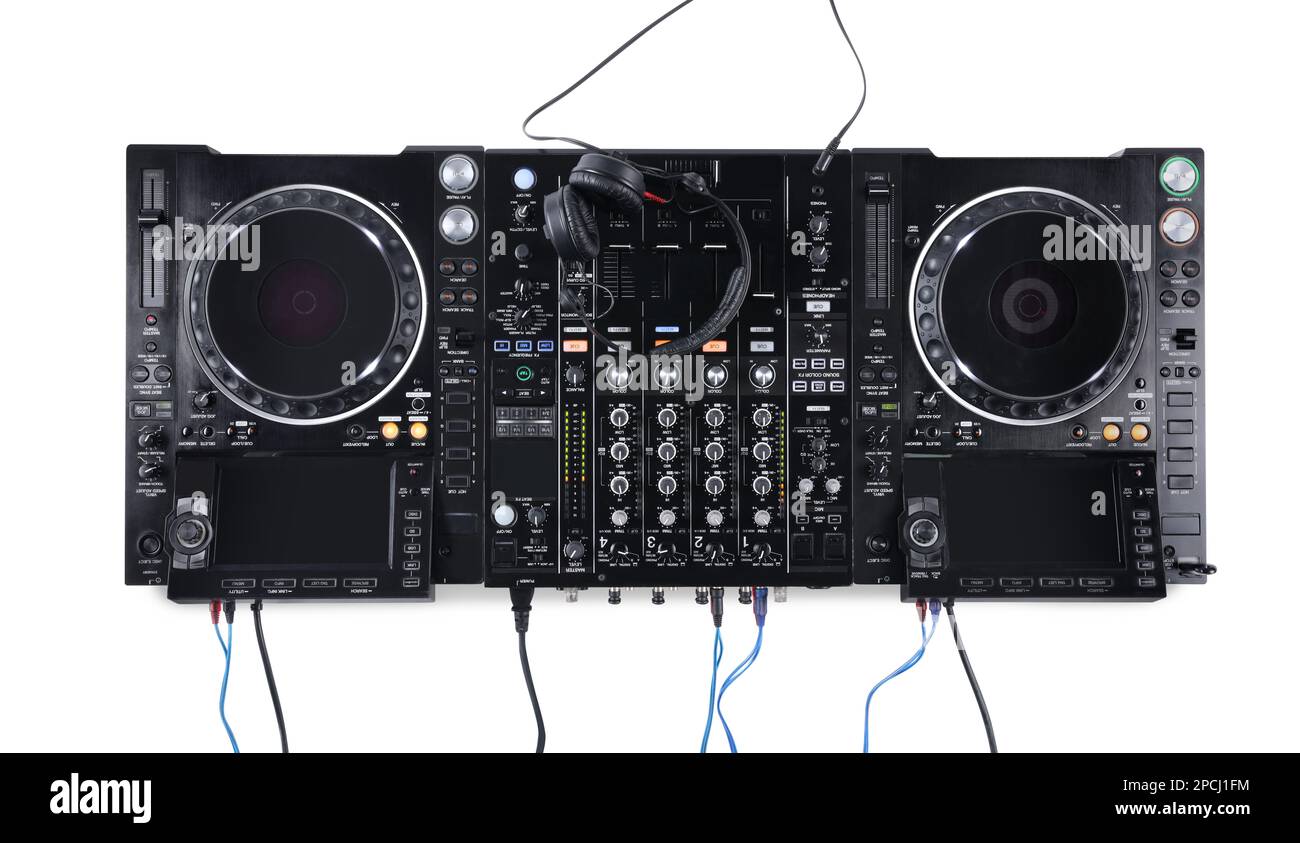 Modern DJ controller on white background, top view Stock Photo - Alamy