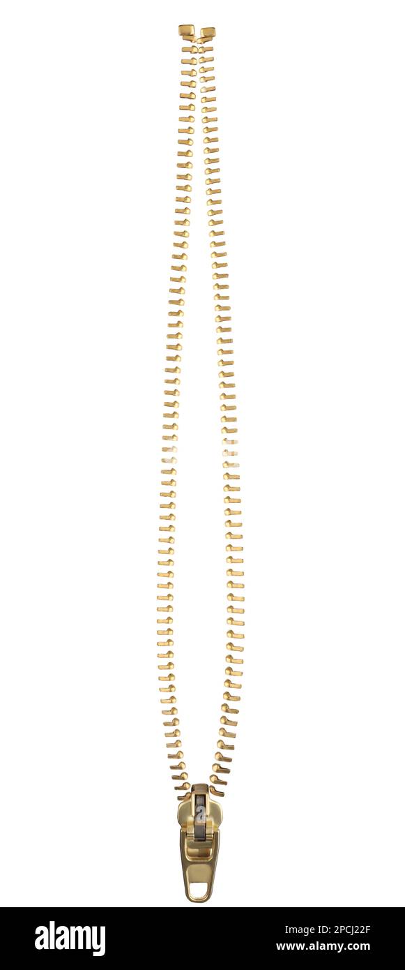 Open golden metal zipper isolated on white Stock Photo - Alamy