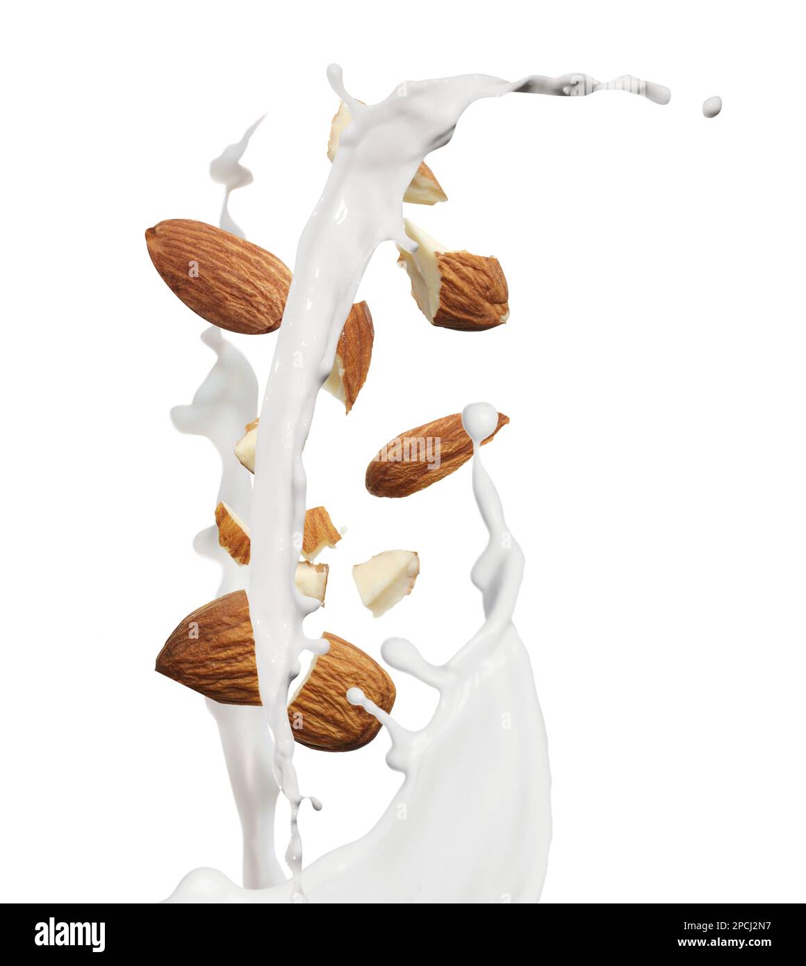 Delicious almond milk and nuts on white background Stock Photo - Alamy