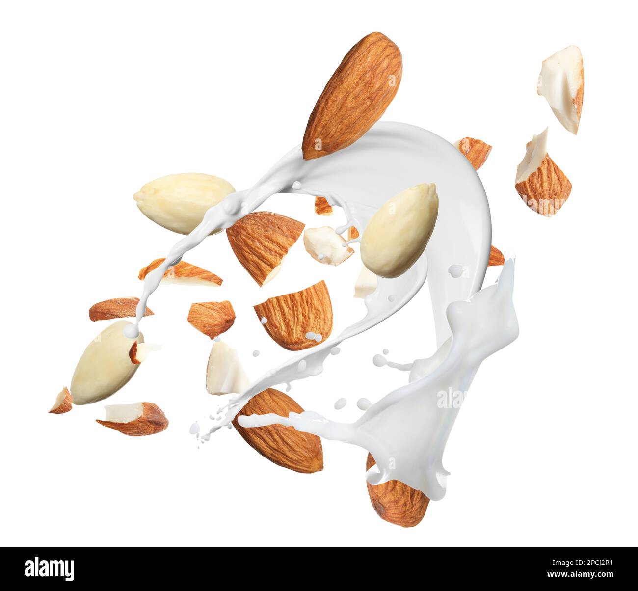 Delicious almond milk and nuts on white background Stock Photo - Alamy