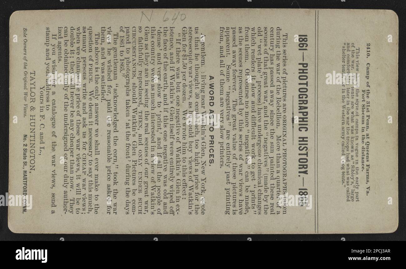 Camp of the 31st Penn. at Queens Farms, Virginia Fort Slocum in the ...