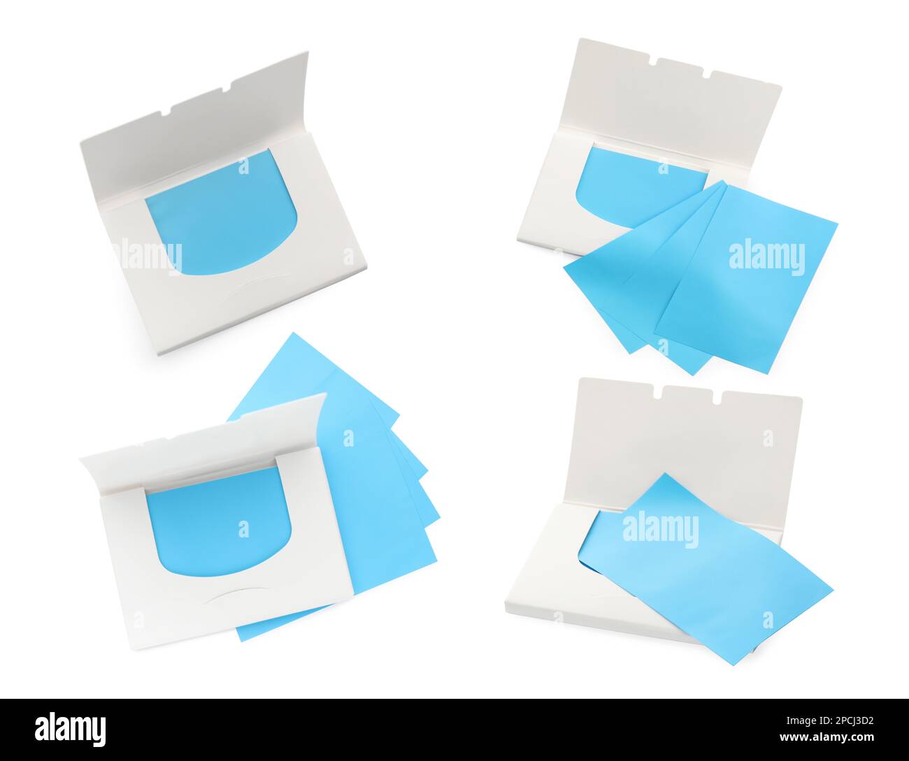 Set with facial oil blotting tissues on white background. Mattifying ...