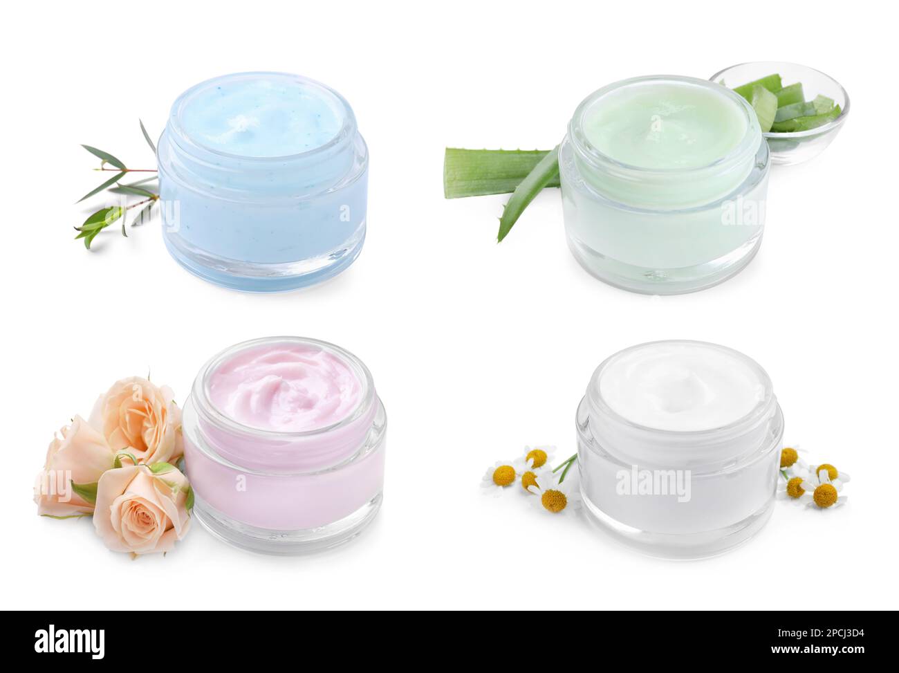 Set with jars of body cream on white background Stock Photo - Alamy