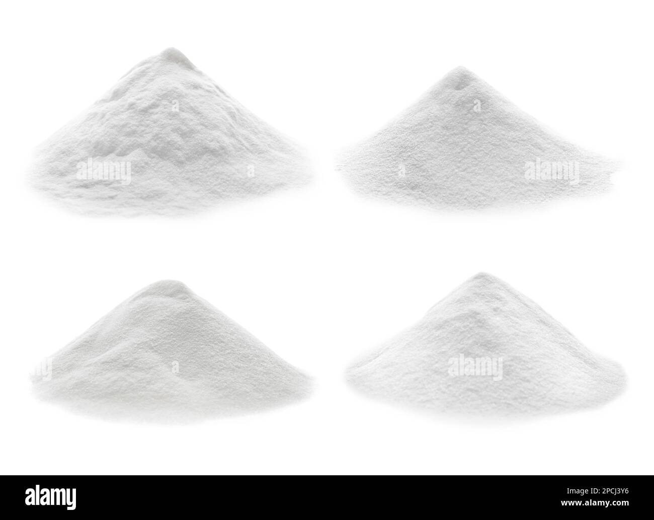 Set with piles of baking soda on white background Stock Photo - Alamy