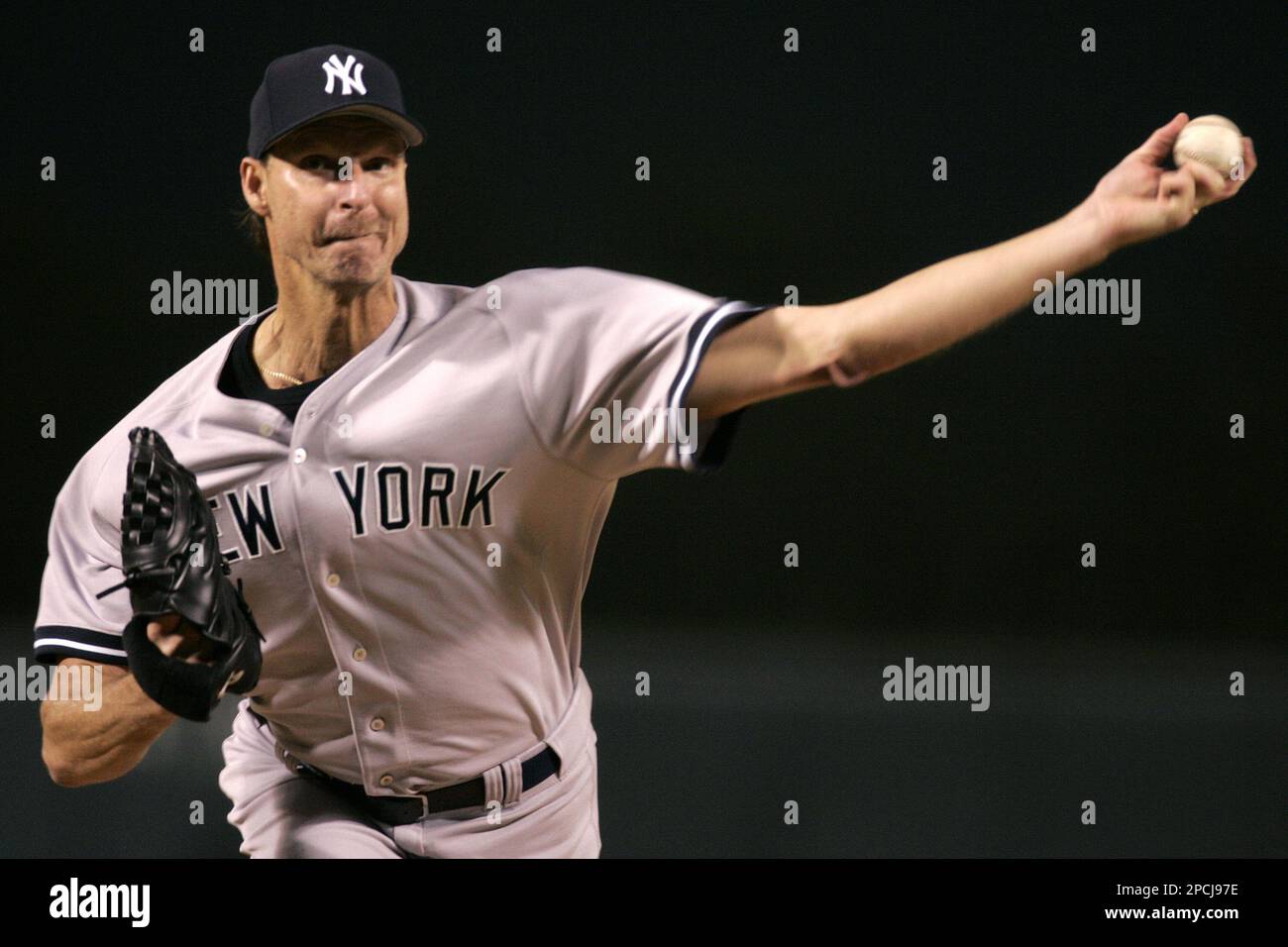 New York Yankees pitcher Randy Johnson throws a pitch during the first ...