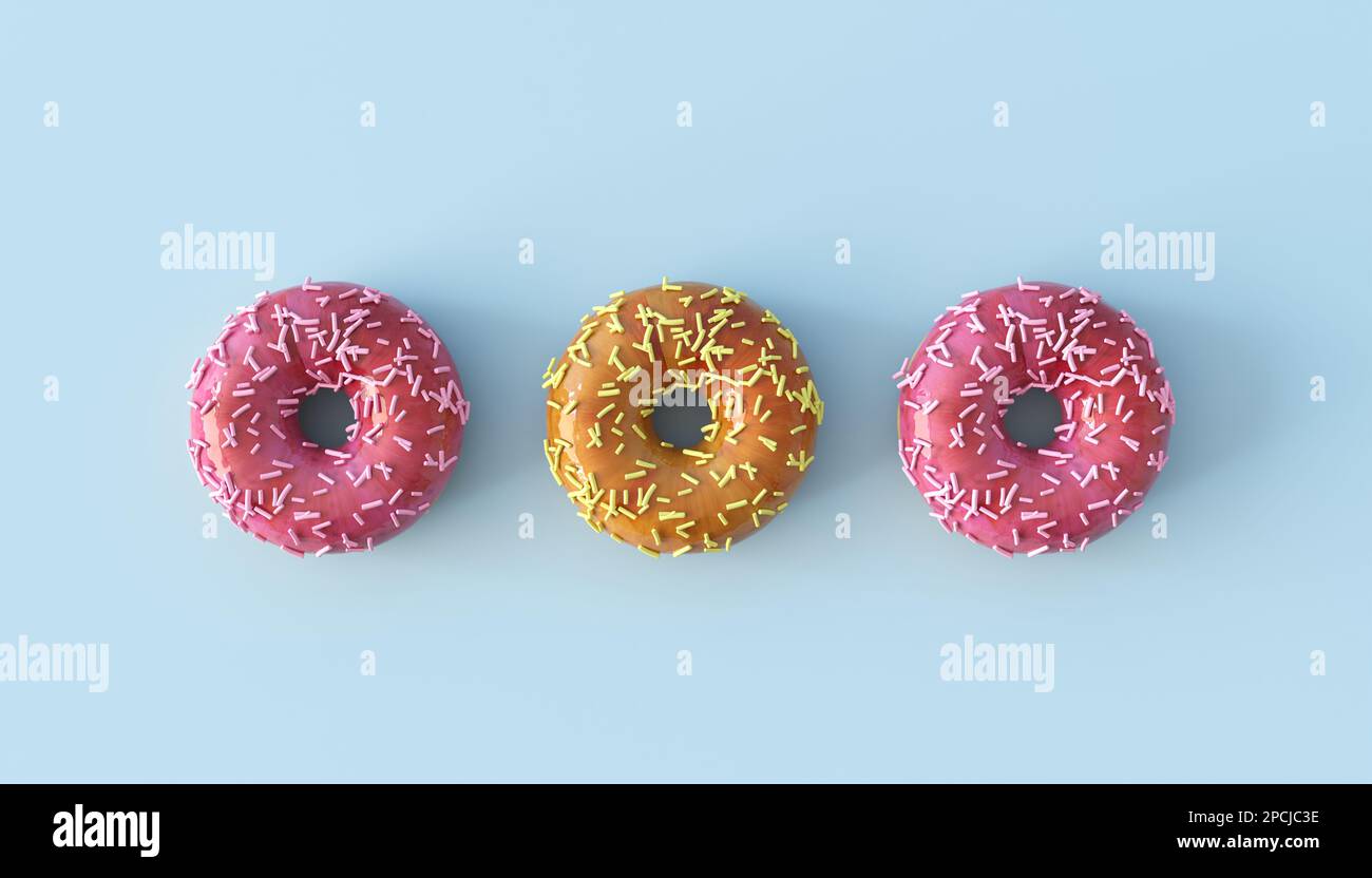 Sweet donuts isolated on blue background. 3d render illustration of ...