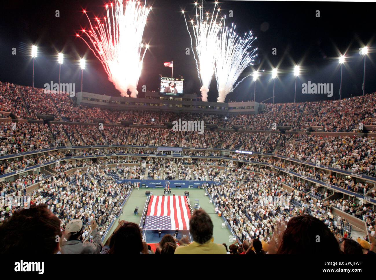 Fireworks explode during ceremonies prior to the women's final at the ...