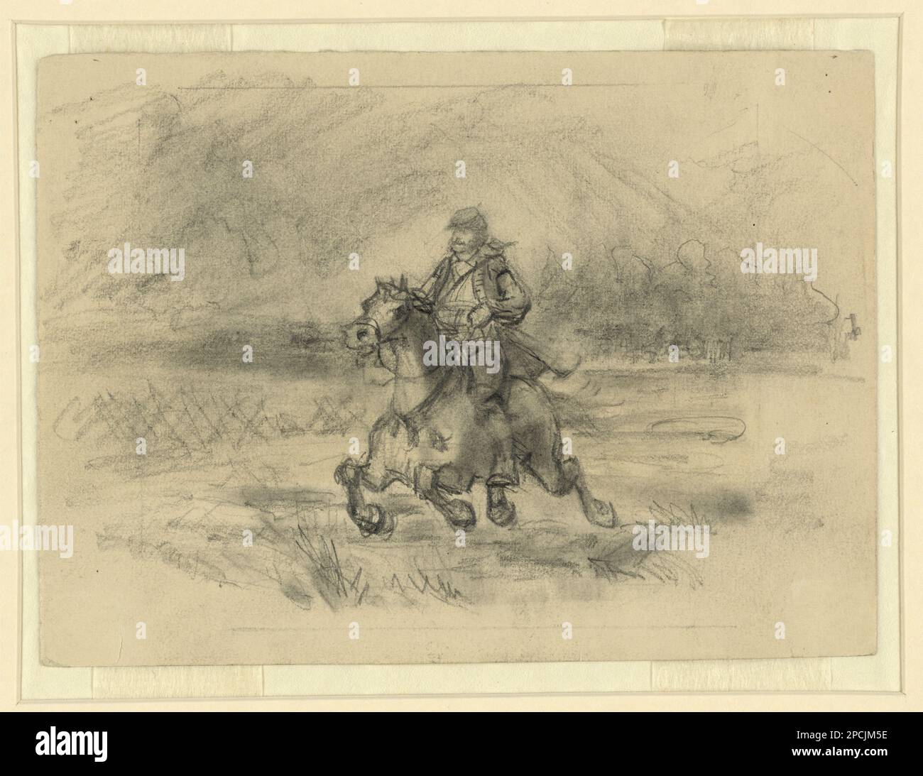 Horseman galloping across a battlefield. Morgan collection of Civil War ...