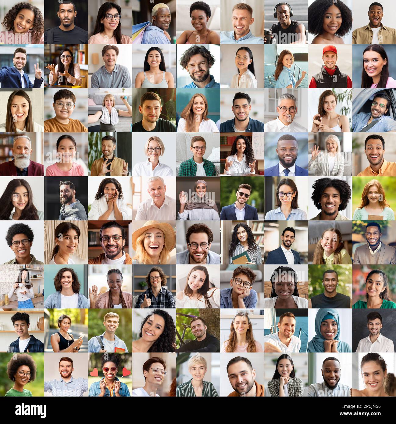 Set of cheerful multiethnic people sharing positive emotions Stock ...