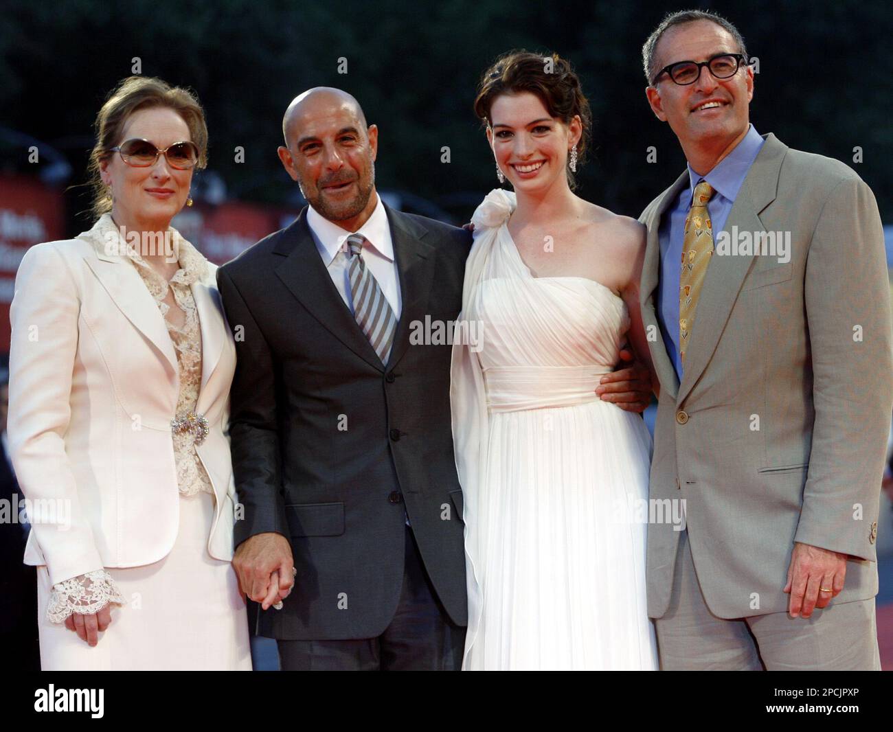 From left US actress Meryl Streep, actor Stanley Tucci, actress Anne ...